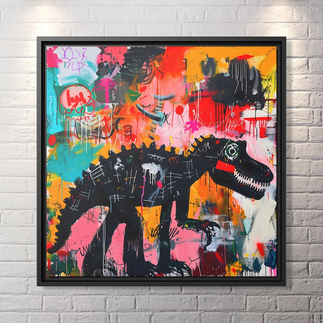 Jean Michel Basquiat Dinosaur Canvas Neo Expressionism Modern Canvas Print Basquiat Large Wall ...