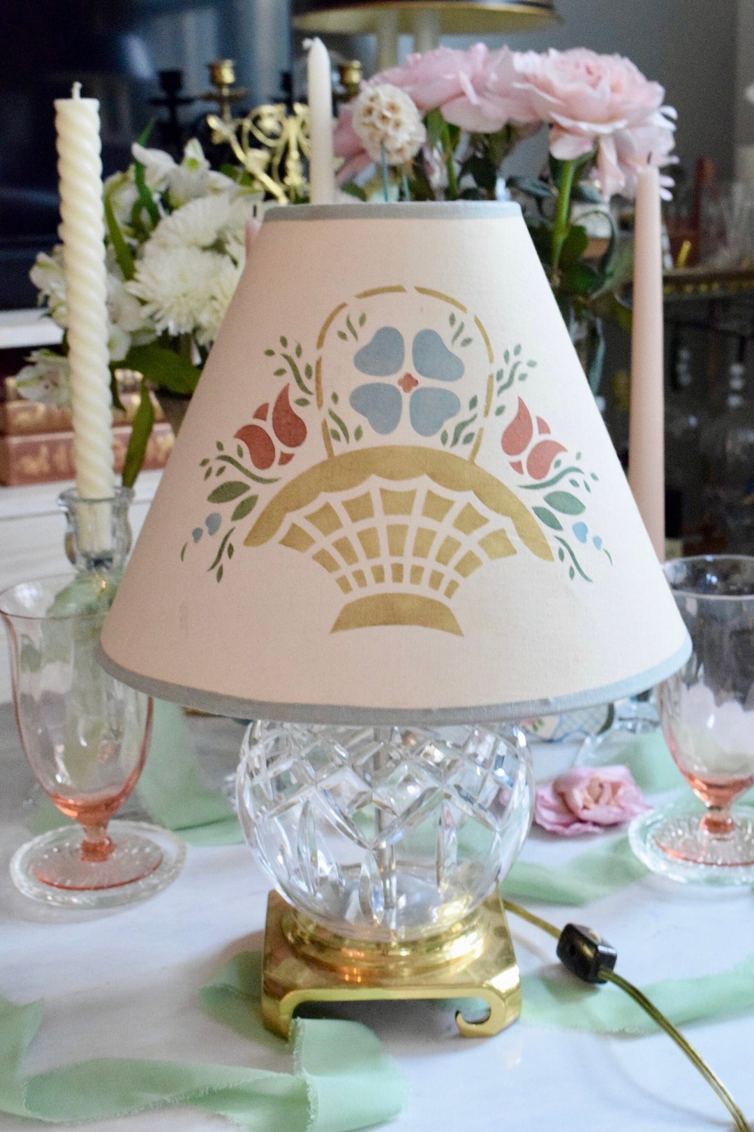 Vintage Crystal Table Lamp, Solid Brass Footed Base, Cottagecore, Grand ...