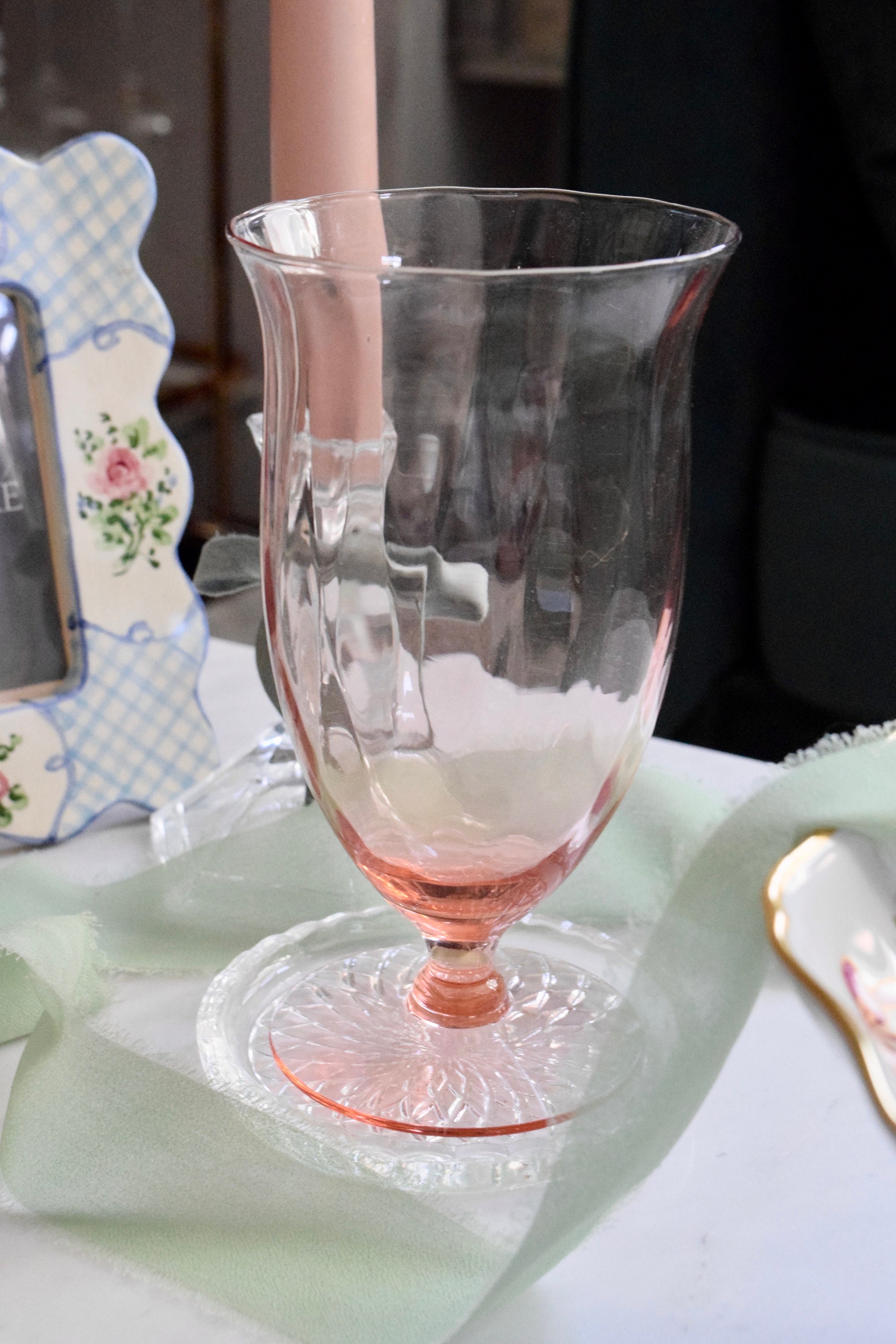 Set of 2 Vintage Pink Diamond Optic Glass Stemware Set, Vintage Pink ...