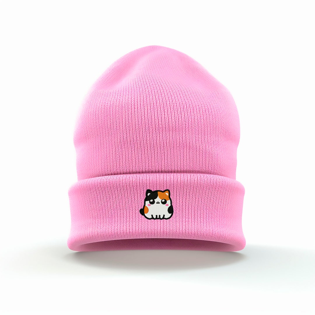 Chibi Calico Cat Cute Embroidered Cuffed Beanie | UK Embroidered ...