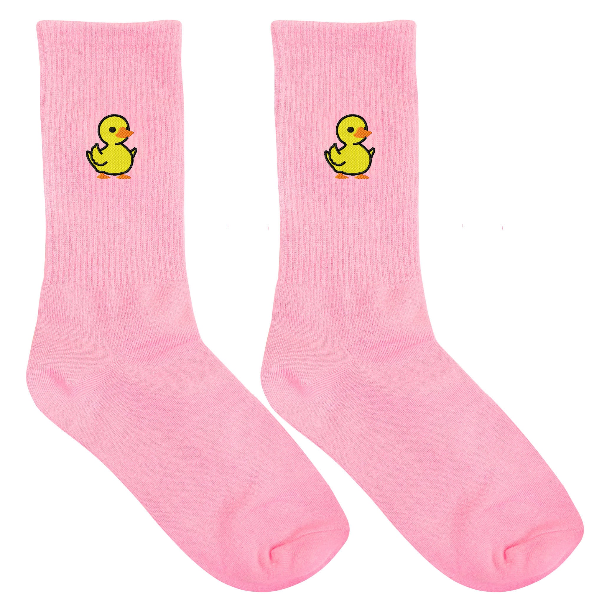 Yellow Duck Embroidered Pink Socks Cute and Cozy Duck Design One Size ...