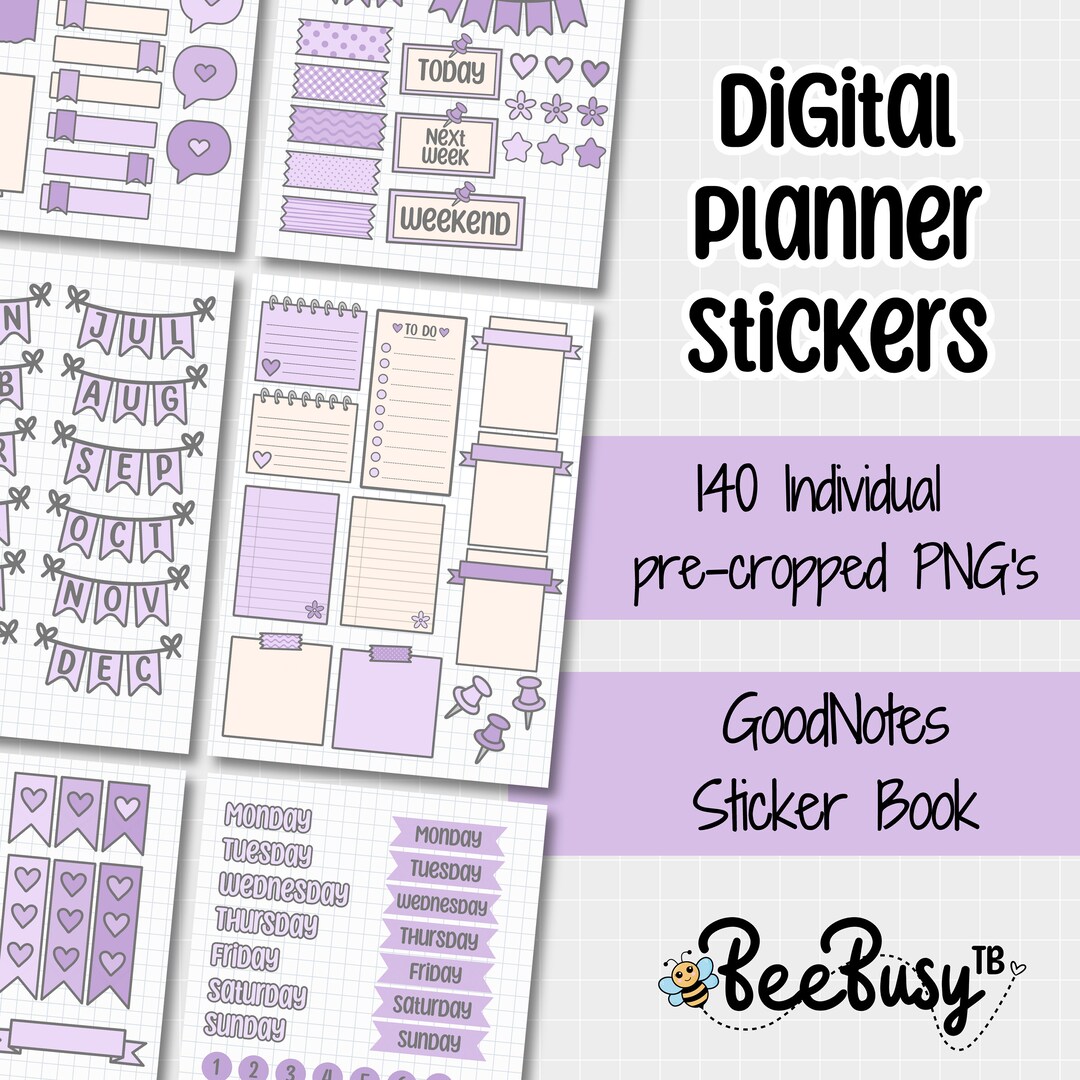 Purple Digital Planner Stickers - PNG | Precropped | Goodnotes Sticker ...