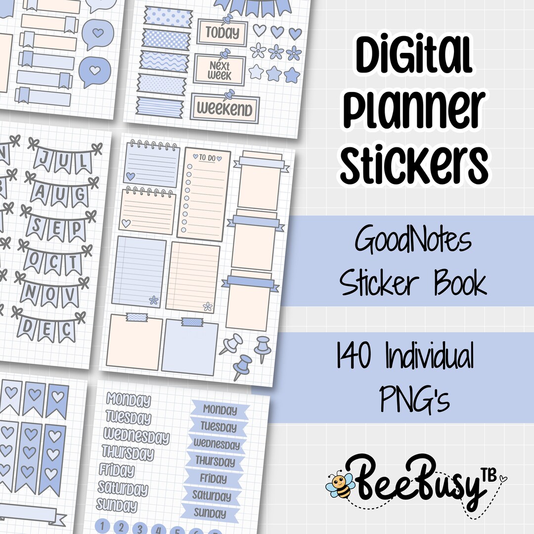 Blue Digital Planner Stickers - PNG | Precropped | Goodnotes Sticker ...