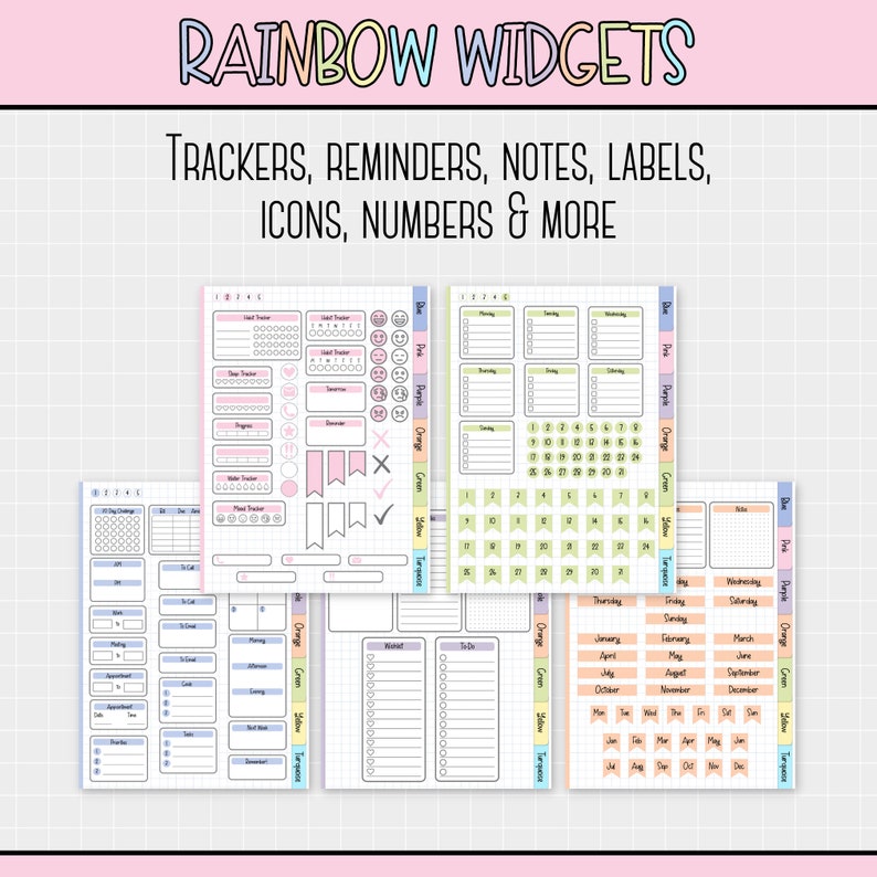 1,200+ Rainbow Digital Widget Planner Stickers - PNG | Precropped ...