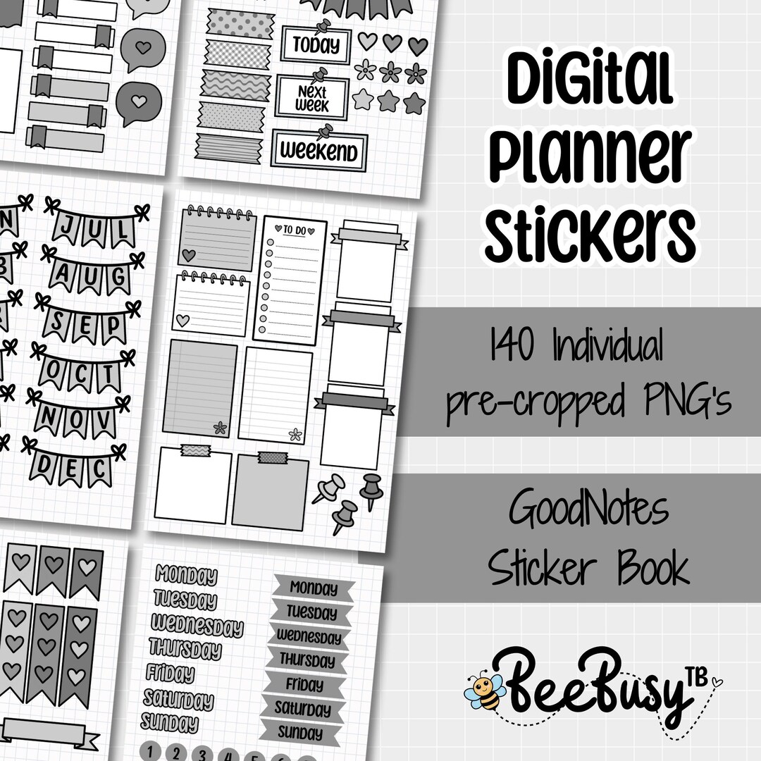 Grey Digital Planner Stickers - PNG | Precropped | Goodnotes Sticker ...