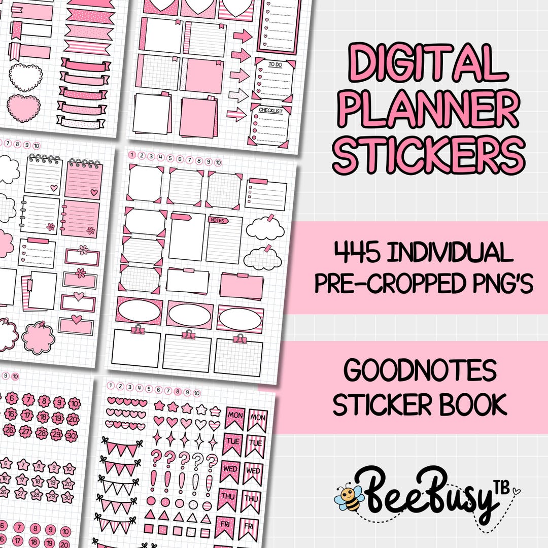 Pink Digital Planner Stickers - PNG | Precropped | Goodnotes Sticker ...