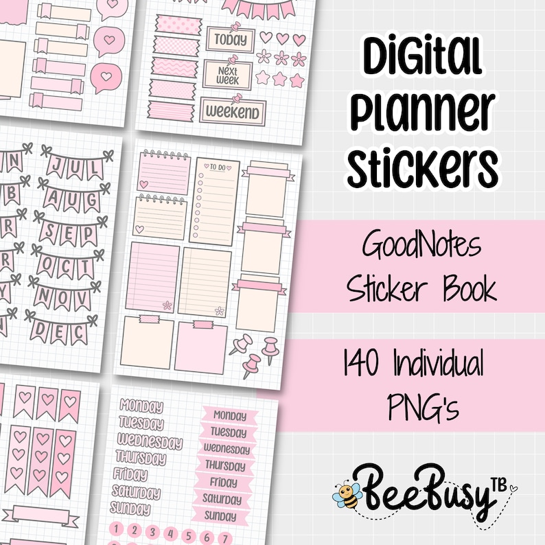 Pastel Pink Digital Planner Stickers - PNG | Precropped | Goodnotes ...