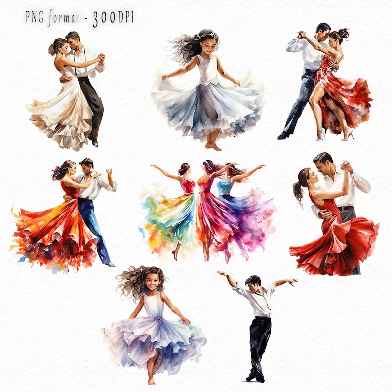 Watercolor Latin Dance Clipart: Salsa, Tango, Rumba (digital Download ...