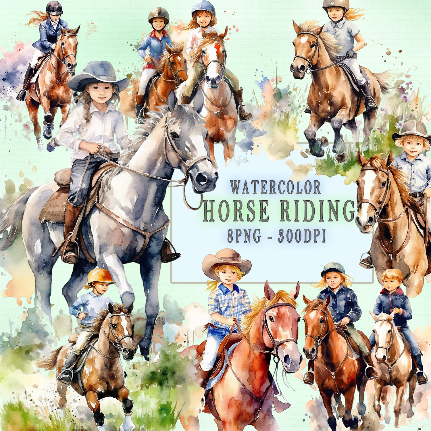 Watercolor Horse Riding Clip Art, Horses Clipart, Stables, Equestrian ...