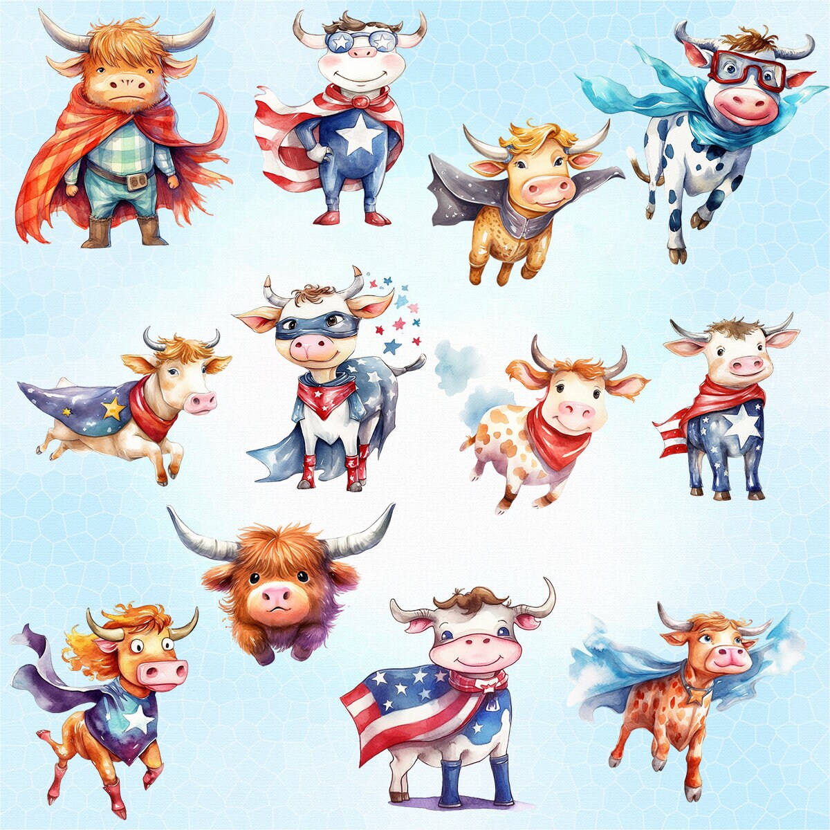 Watercolor Super Hero Cow Clipart: Party & Decor (digital Download) - Etsy