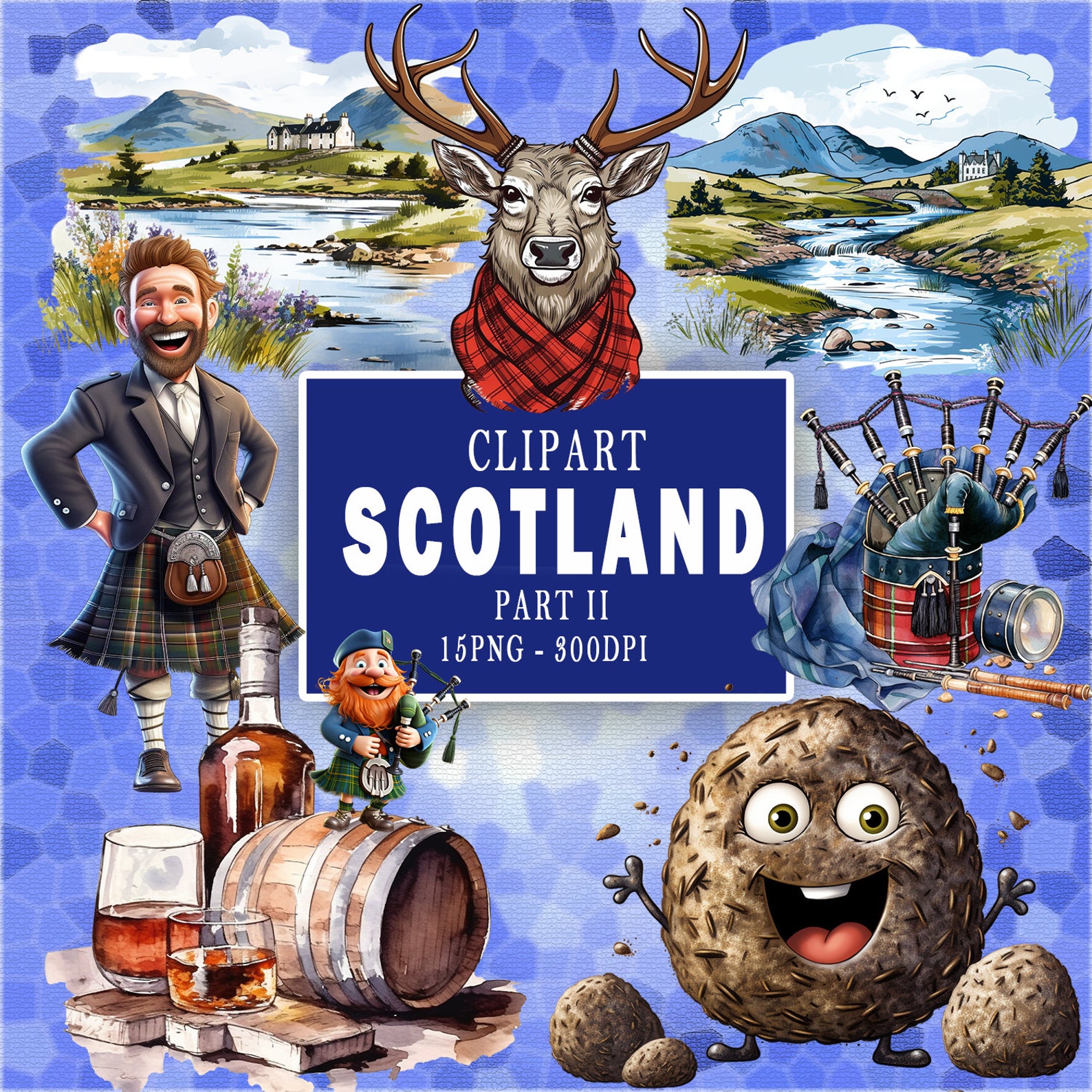 Scotland Clipart Part II - Scottish Images, Whisky Illustrations ...