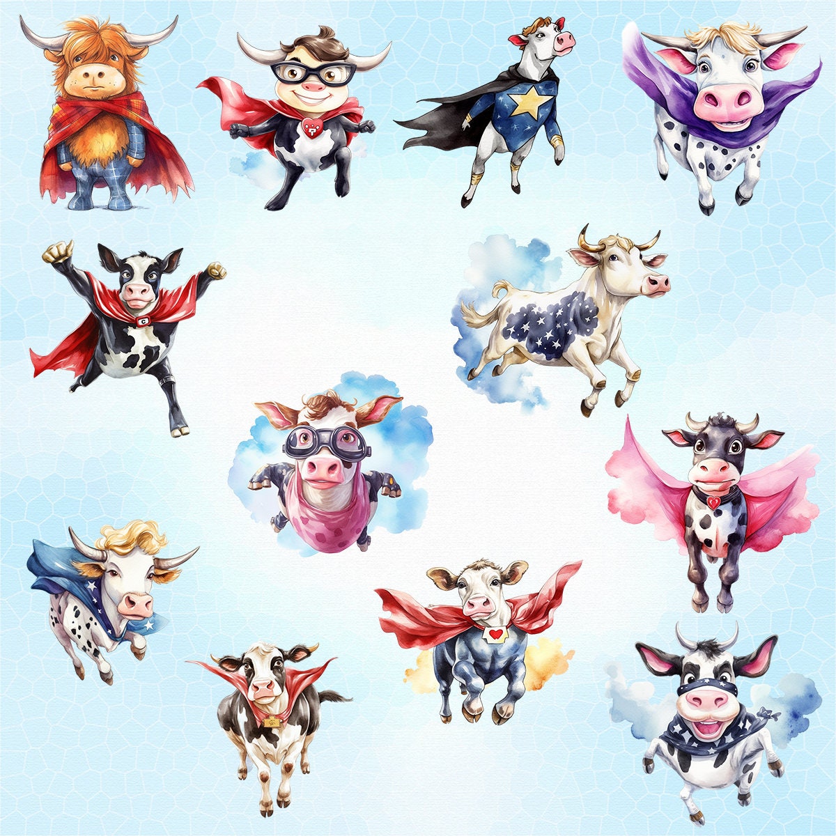 Watercolor Super Hero Cow Clipart: Party & Decor (digital Download) - Etsy