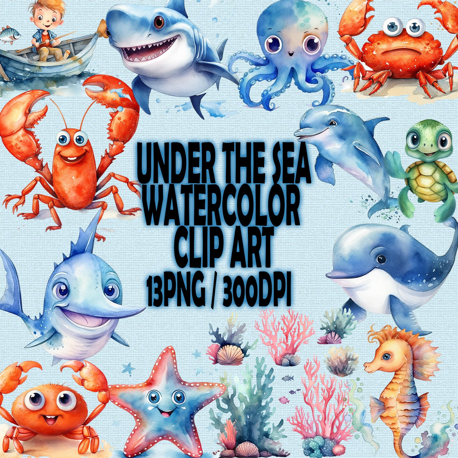 Watercolor Under the Sea Clip Art Sea Life Clipart Nursery - Etsy