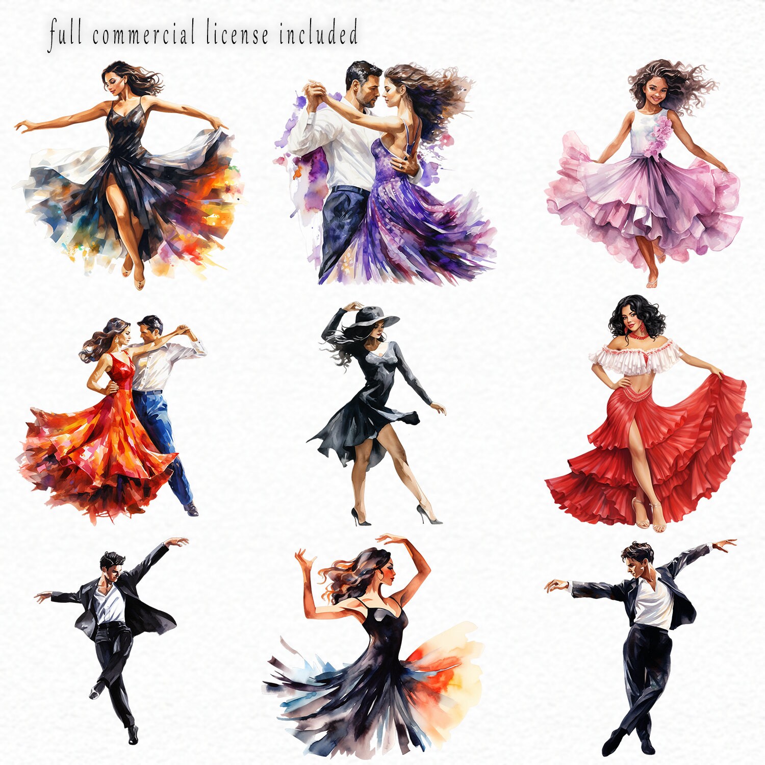 Watercolor Latin Dance Clipart: Salsa, Tango, Rumba (digital Download ...
