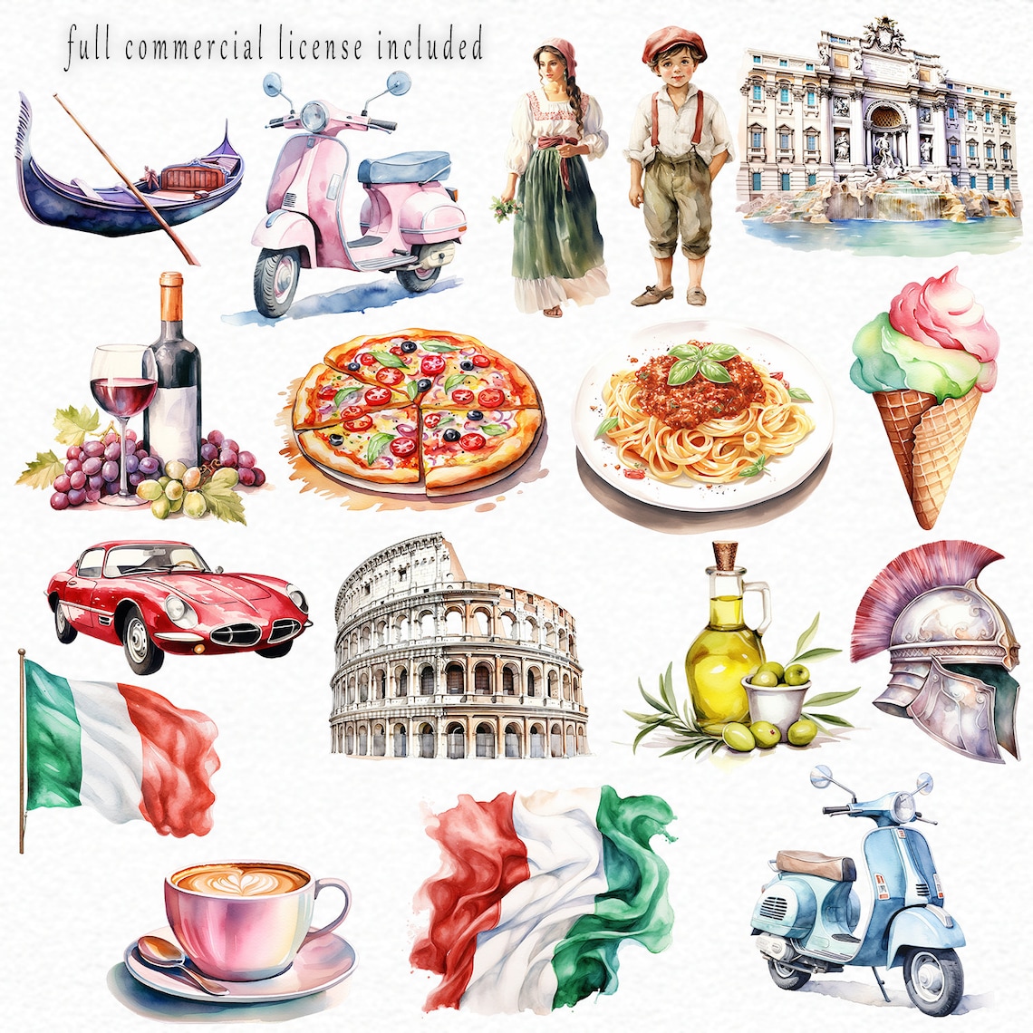 Italia Clipart - Italian Images, Tourisim Illustrations, Rome Elements ...
