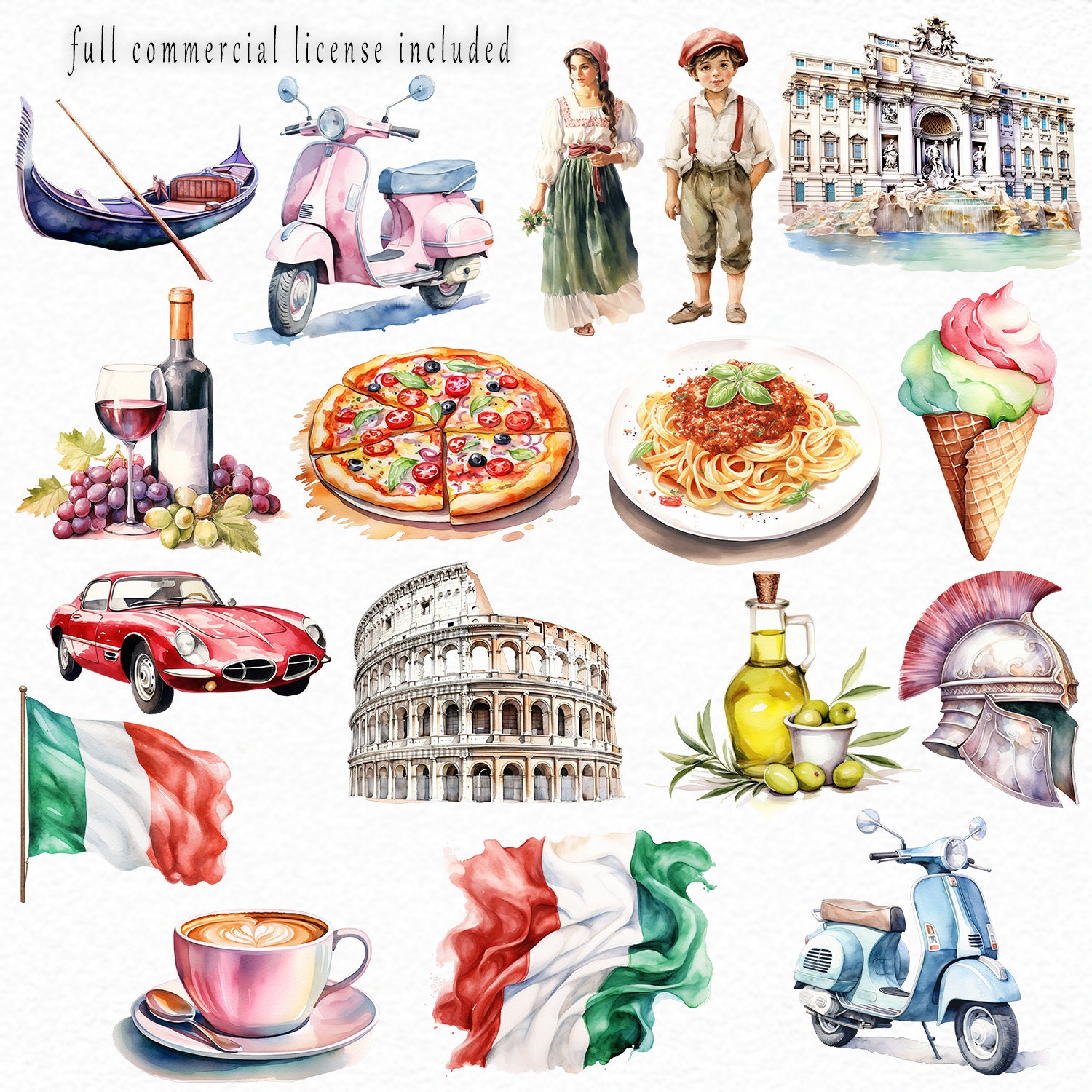 Italia Clipart - Italian Images, Tourisim Illustrations, Rome Elements ...