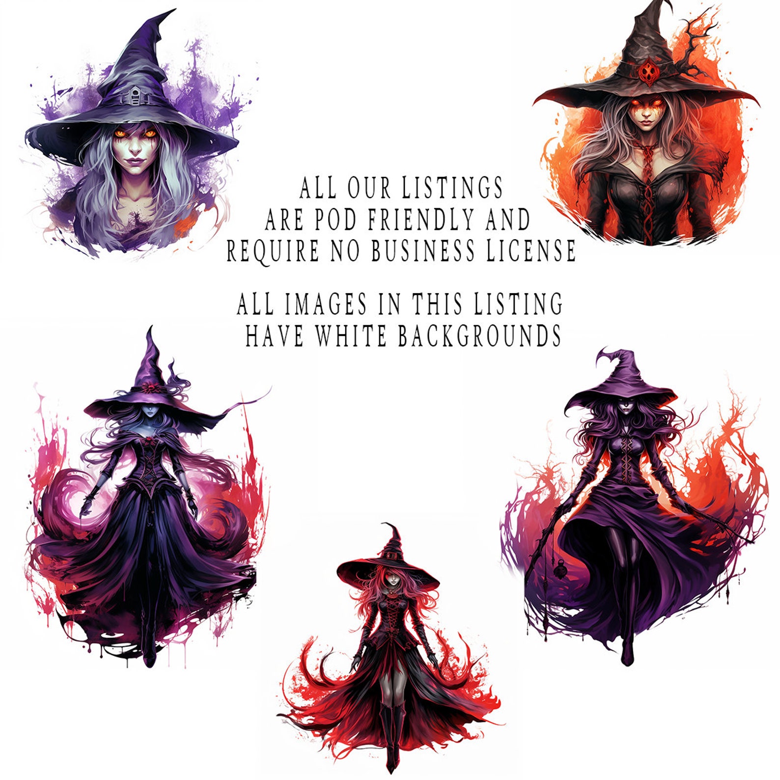 Elemental Witch Clipart PNG Set, 23 Witch Clipart, Commercial Use ...