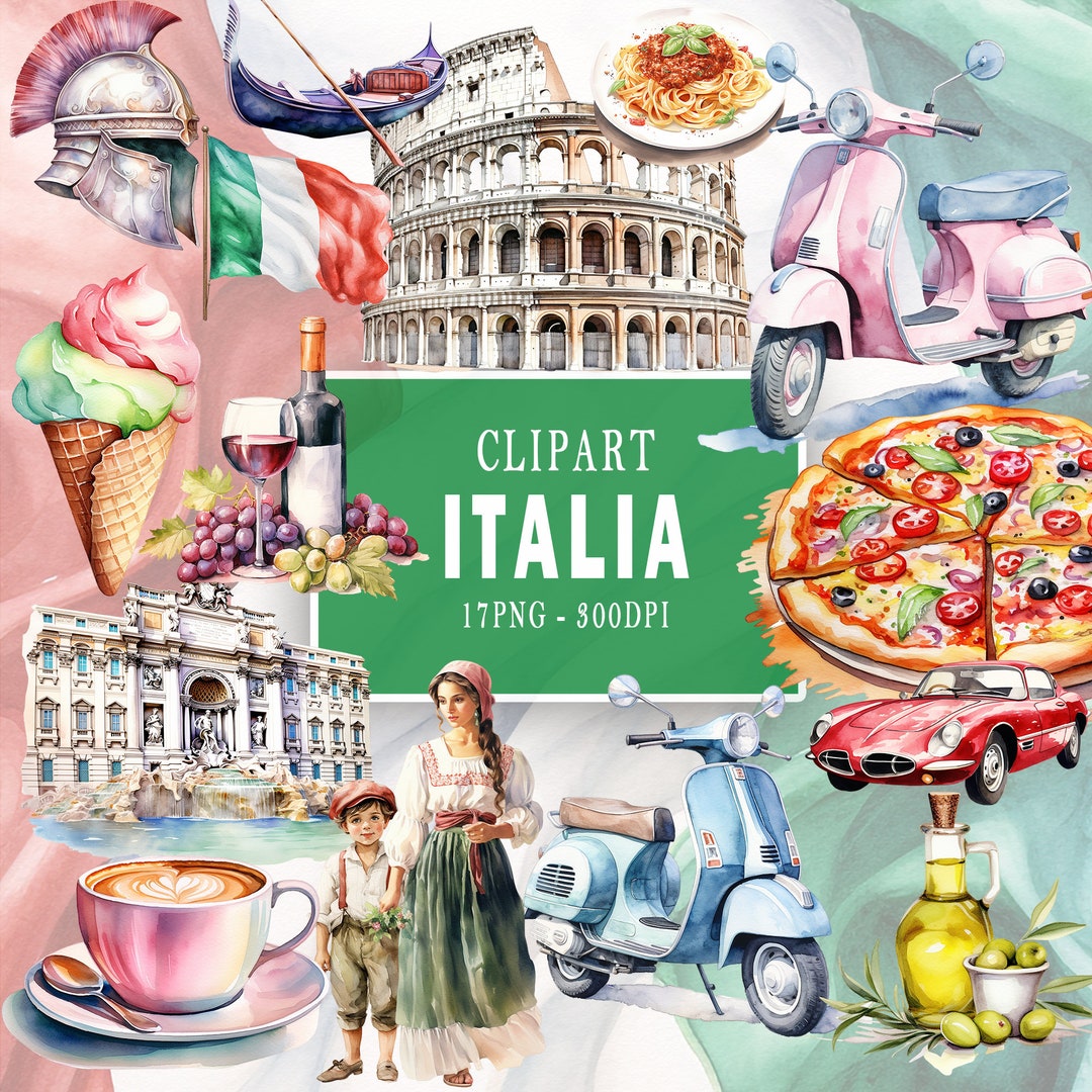 Italia Clipart - Italian Images, Tourisim Illustrations, Rome Elements ...