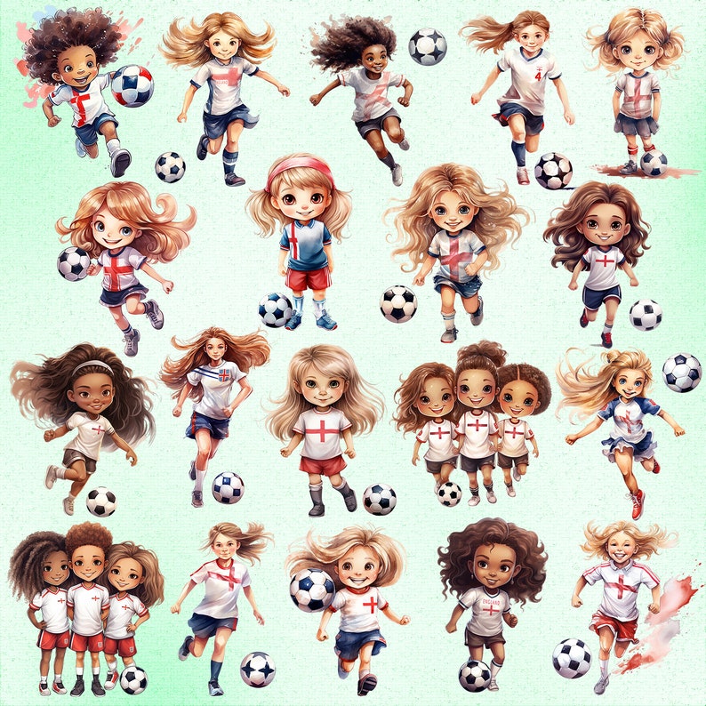England Girls Football Clipart: Sporty PNG Graphics (digital Download ...