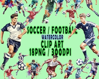 Watercolor Football Clipart Soccer Sports Clip Art Kids - Etsy