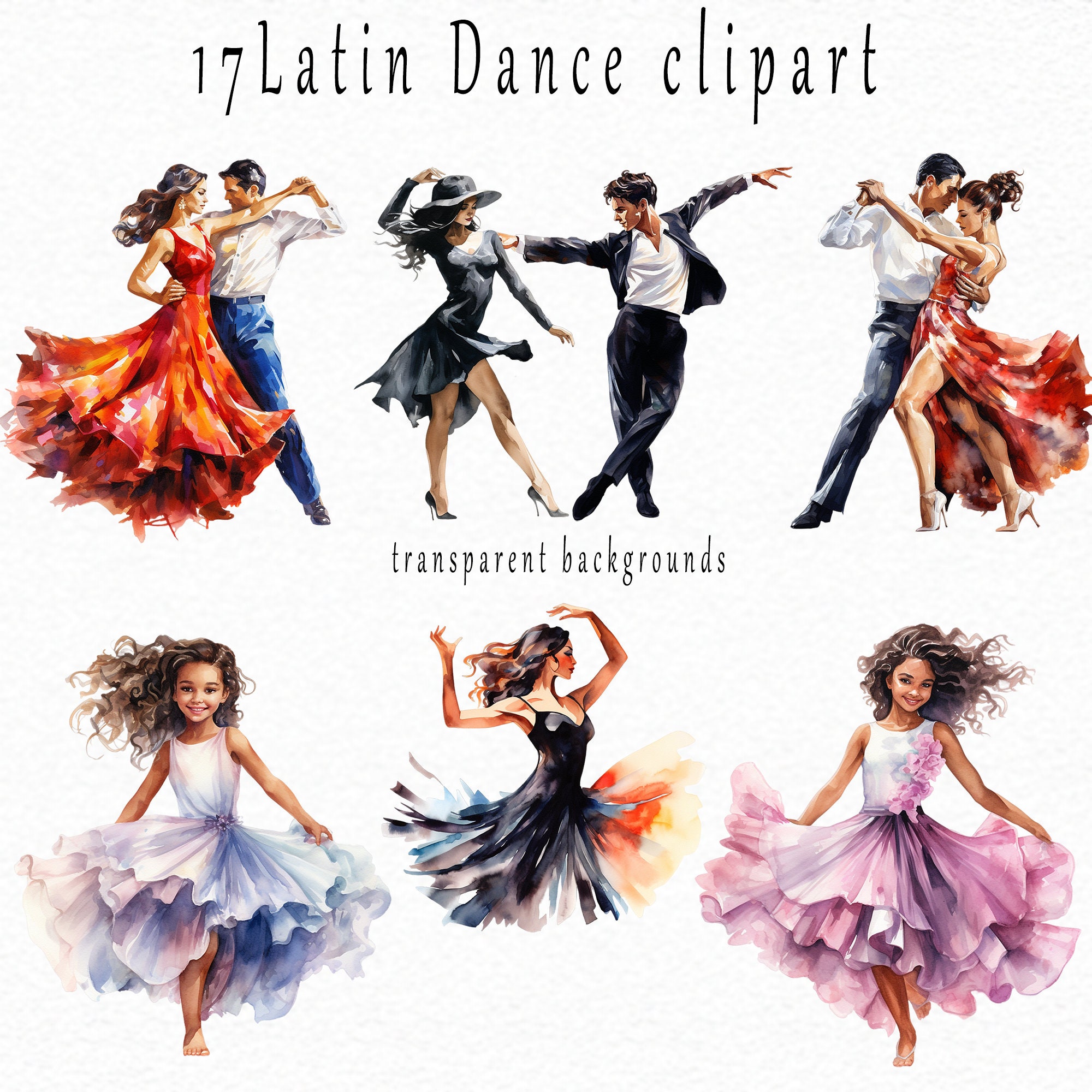 Latin Dancing Clipart, Salsa Dancers, Bachata Dance, Cha-cha-cha Illustrations, Merengue, Rumba ...