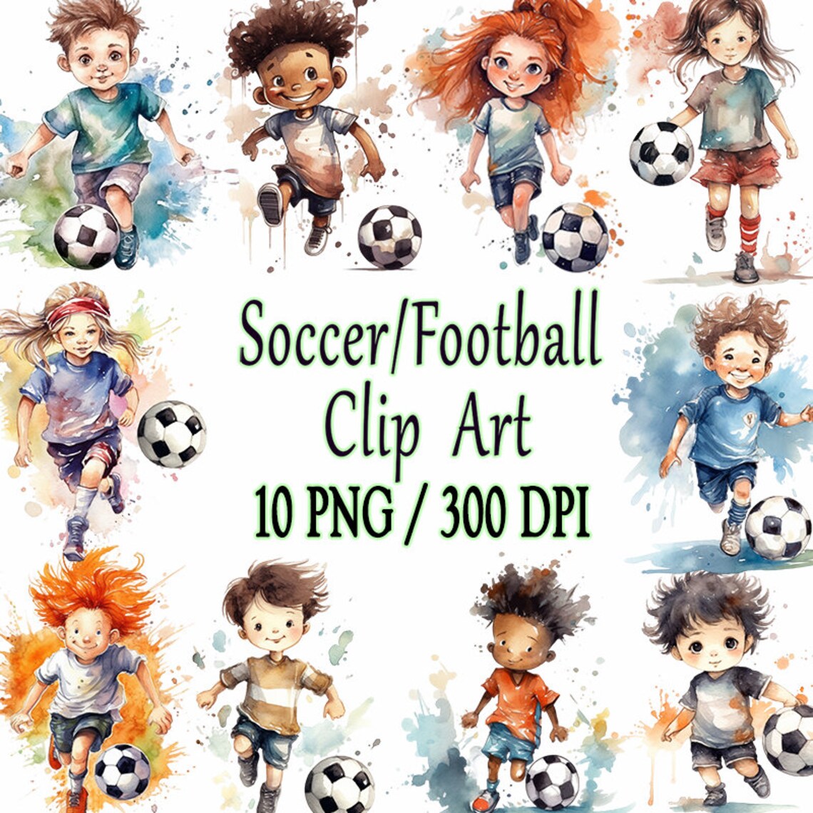 Watercolor Soccer Clip Art Football Clipart Childs Room - Etsy