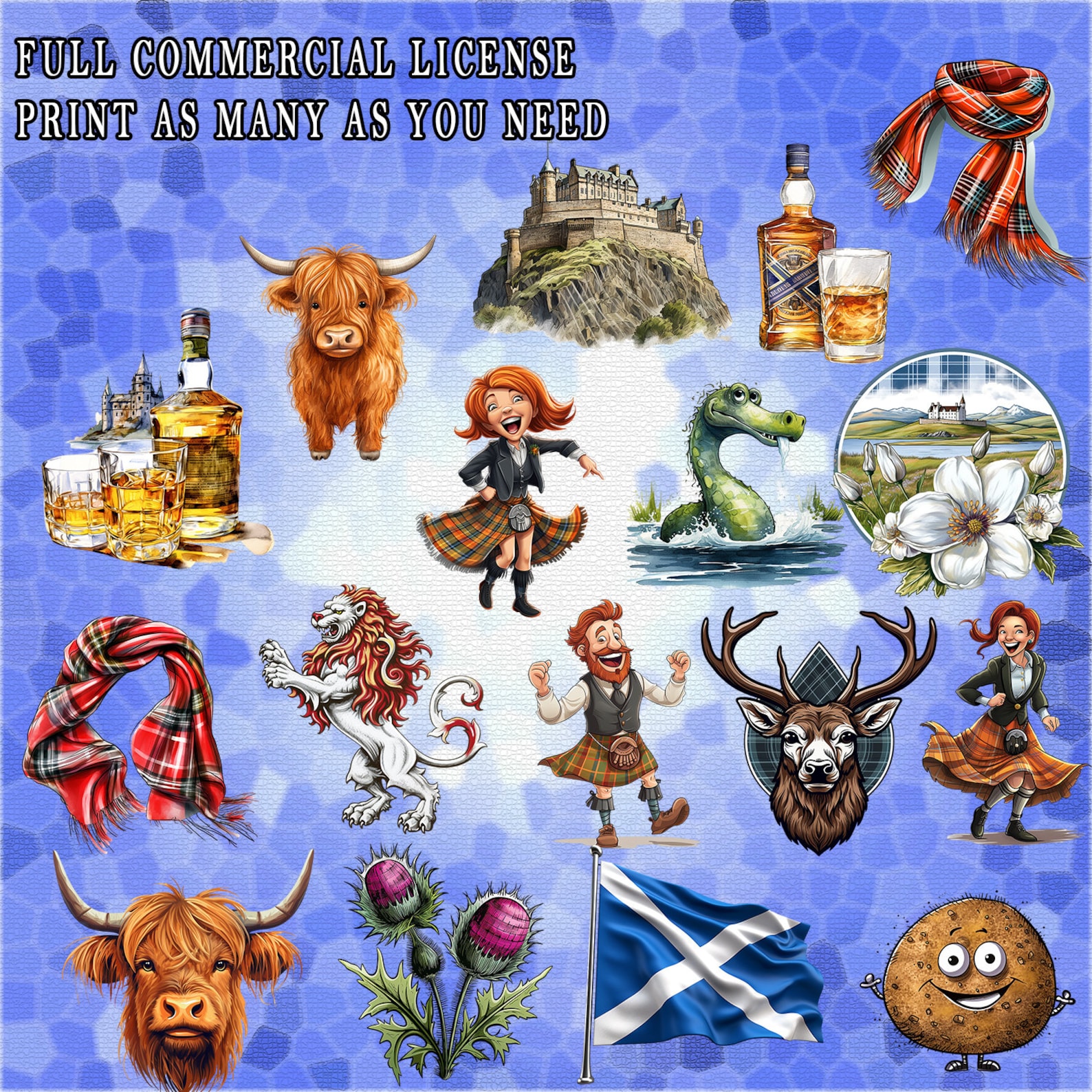 Scotland Clipart - Scottish Images, Whisky Illustrations, Tartan ...