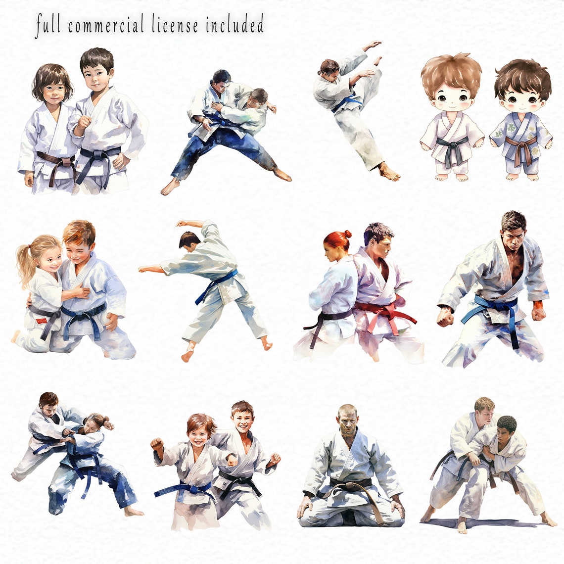 Watercolor Martial Arts Clipart, Judo Throws, Self-defense, Combat ...