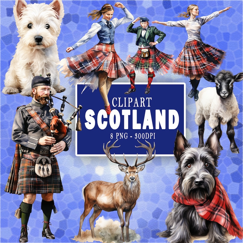 Watercolor Scotland Clipart - Scottish Images, Highland Dancing, Tartan ...