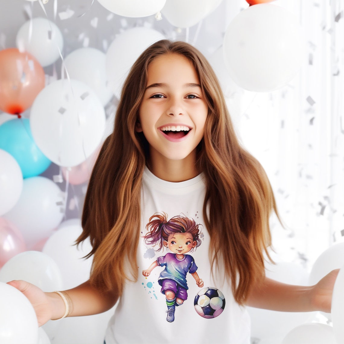 Watercolor Girls Soccer Clip Art, Girls Football Clipart, Childs Room ...