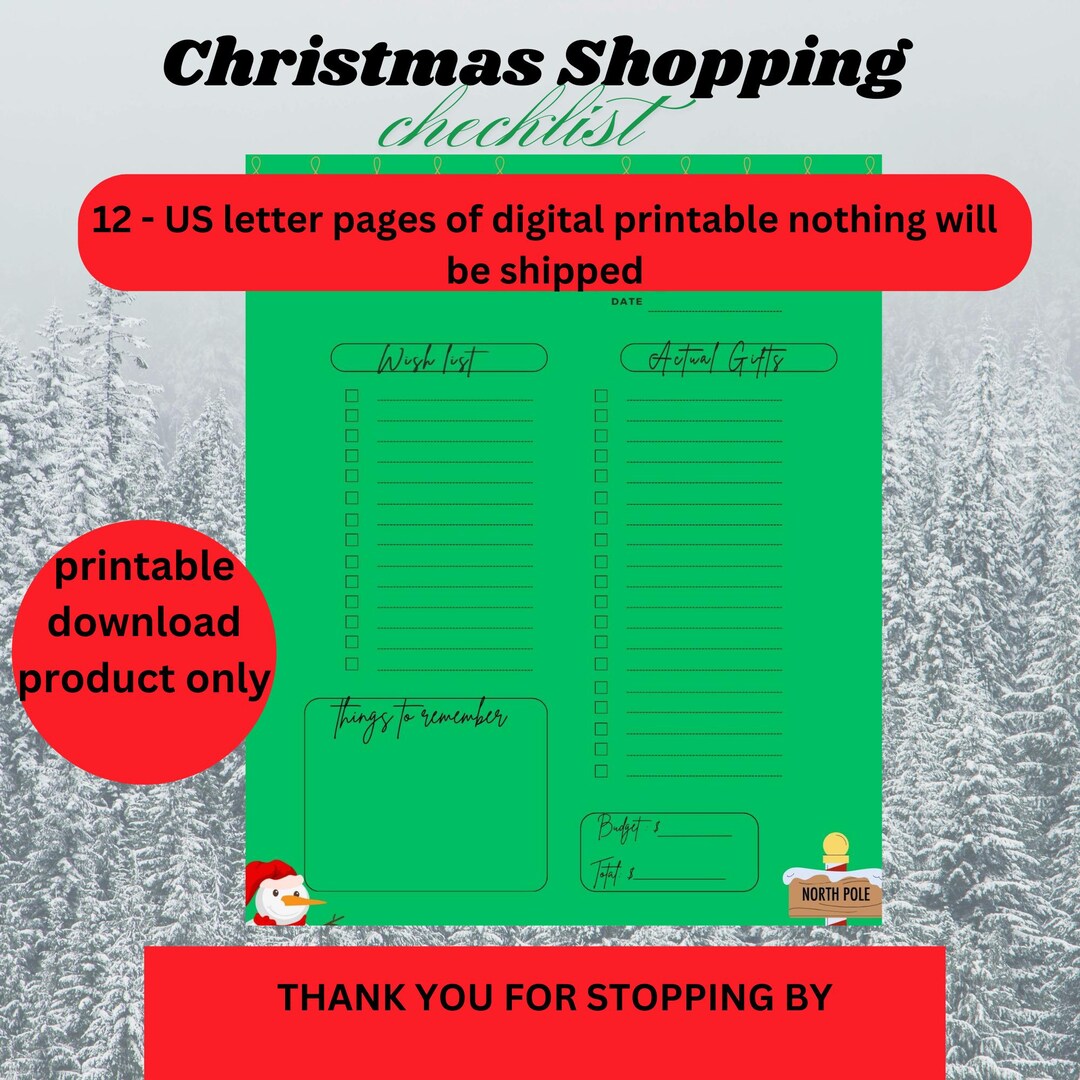 Ultimate Christmas Shopping Checklist, Digital & Printable, Holiday ...