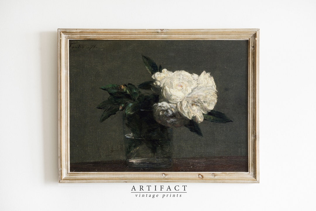 Still Life of White Roses / Wall Decor / Roses Oil Painting / Vintage ...