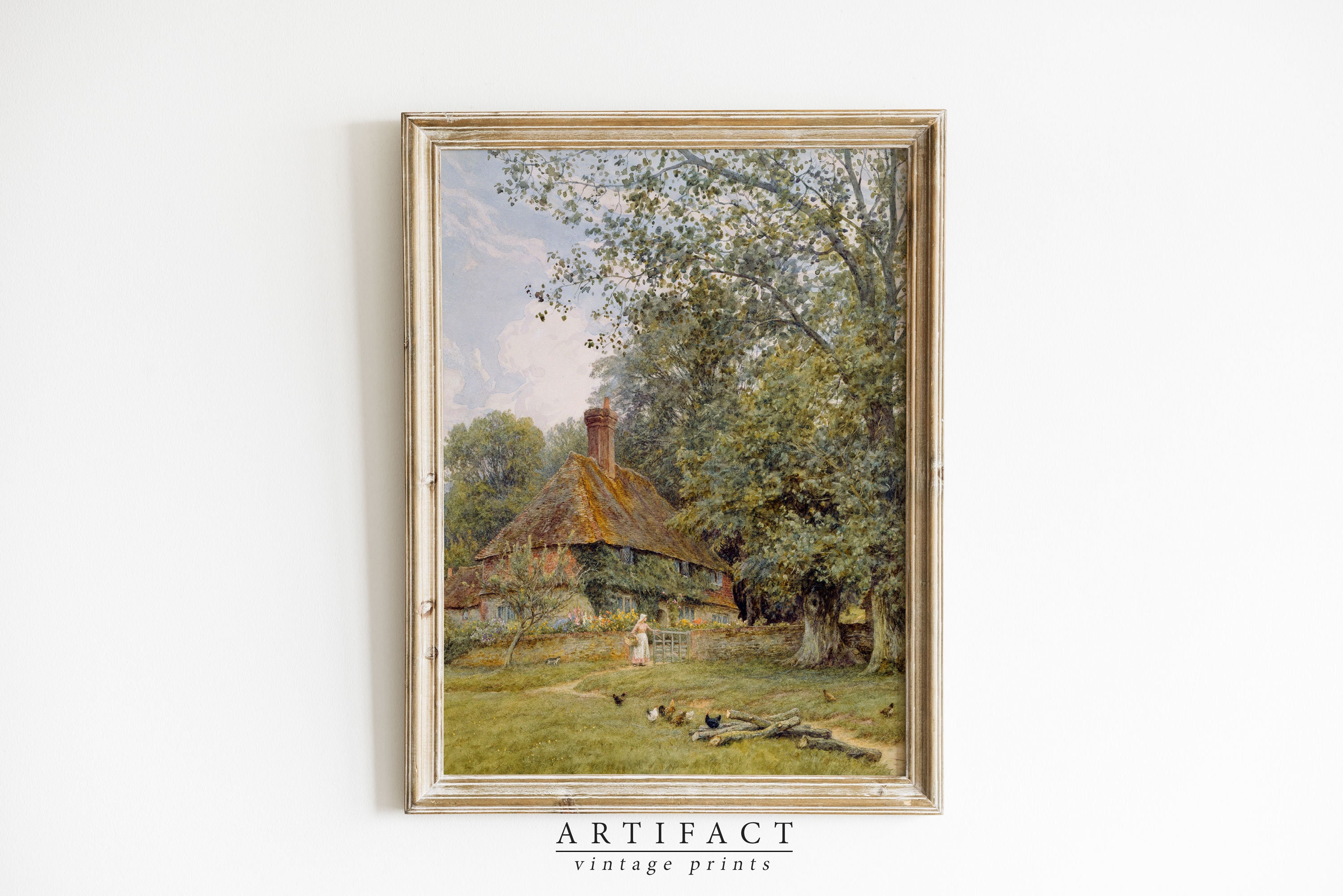 Country Farmhouse Watercolor Print / Cottagecore Landscape Farmhouse ...