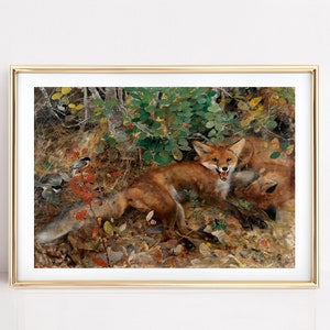 Vintage Fox Painting / Rustic Nature Wall Art / Animal Art Print ...