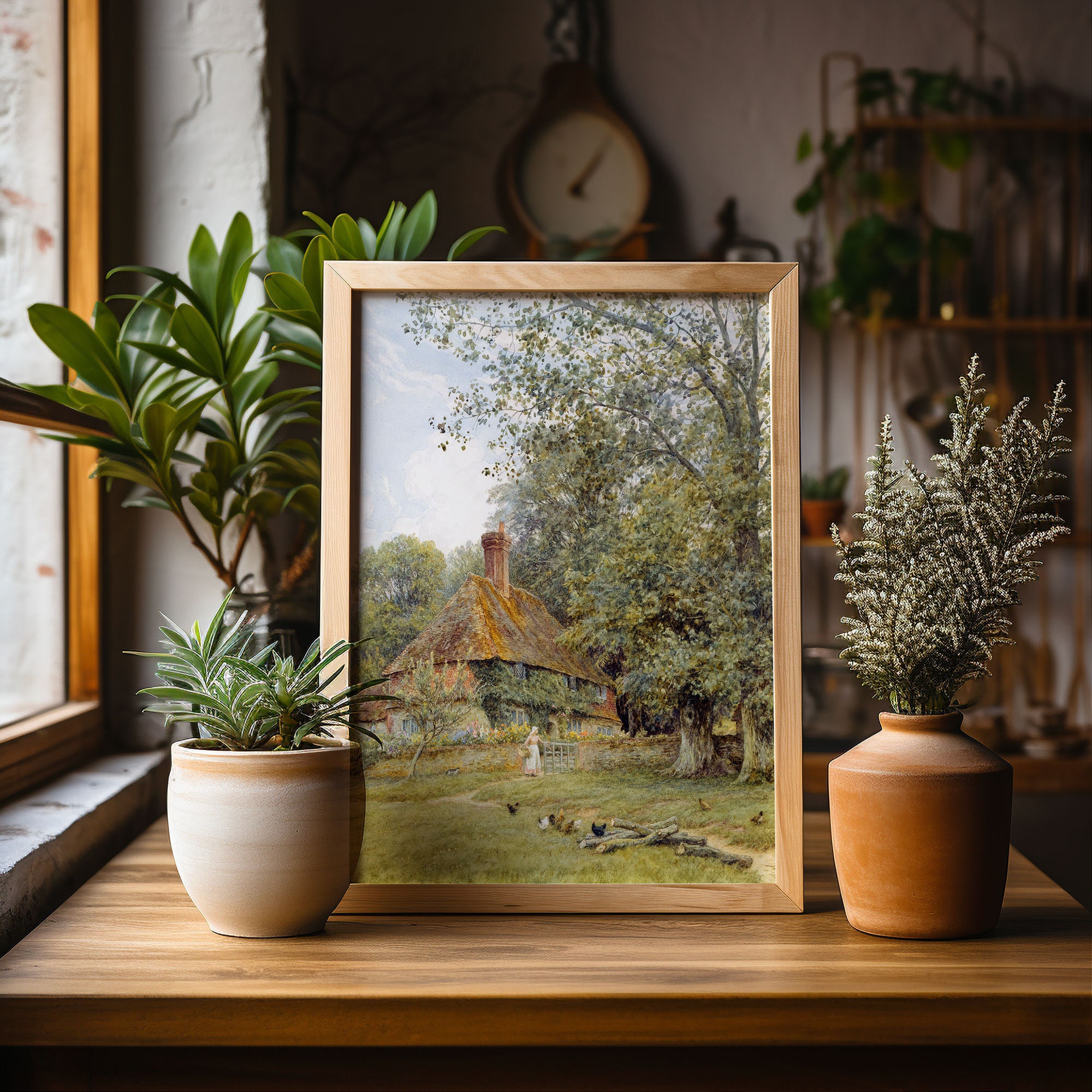 Country Farmhouse Watercolor Print / Cottagecore Landscape Farmhouse ...