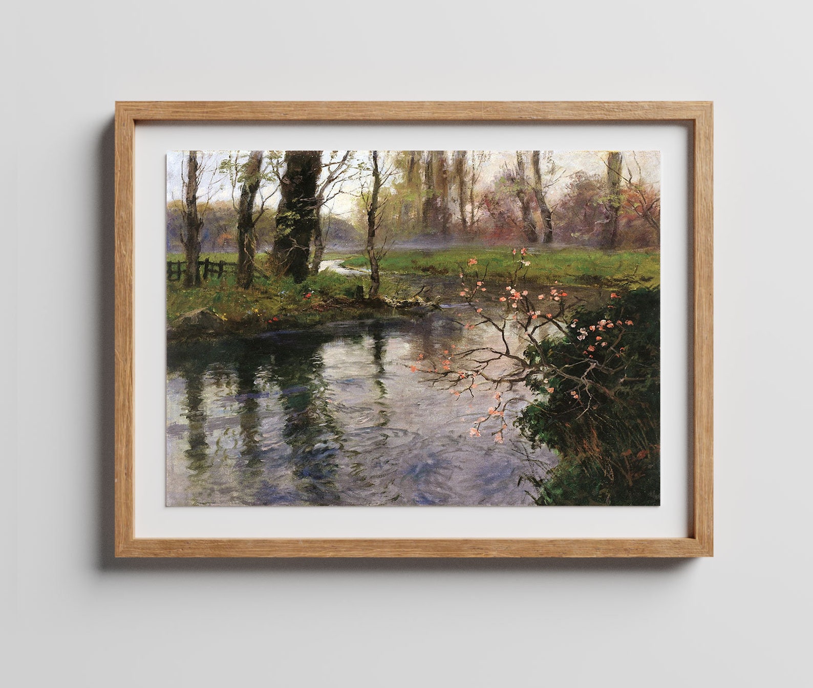 Rustic Antique Landscape Painting / Spring Wall Art / Country River ...