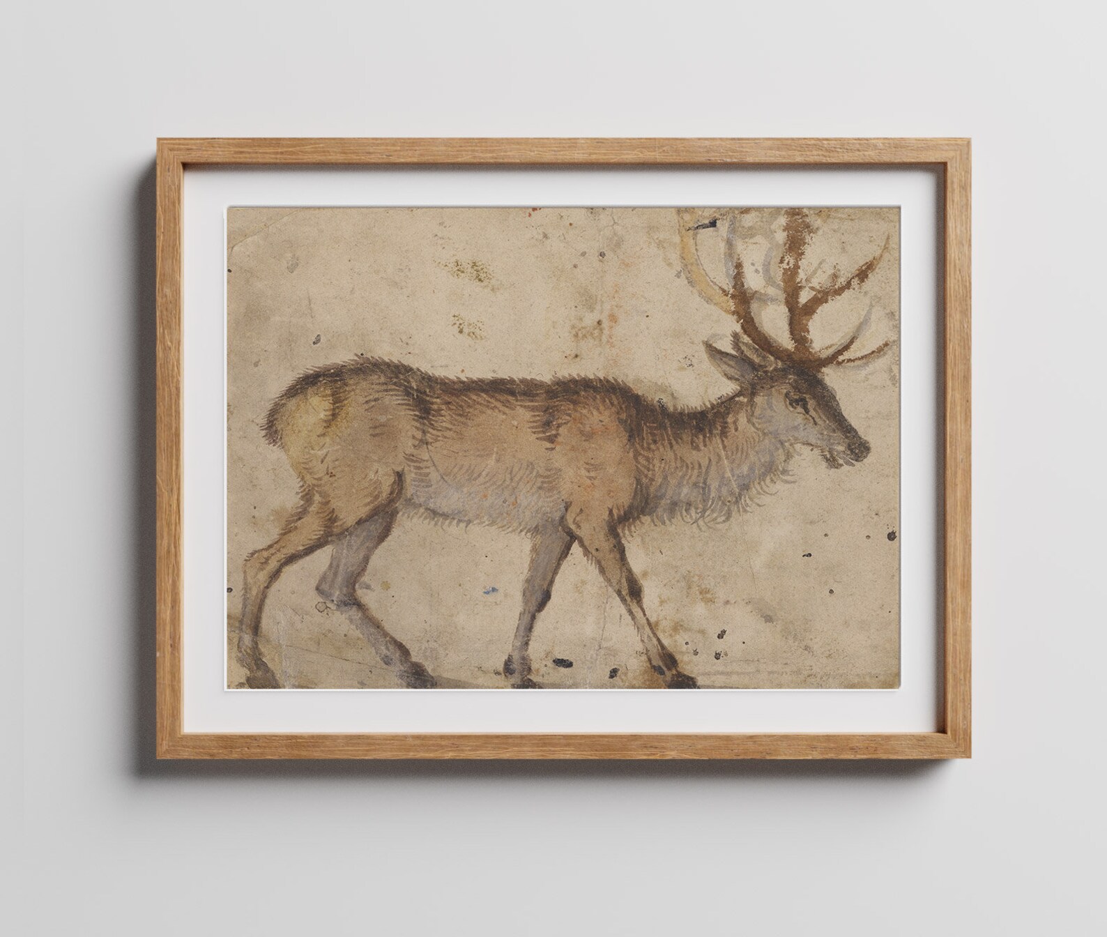 Vintage Elk Painting / Antique Animal Print / Winter Farmhouse Painting ...