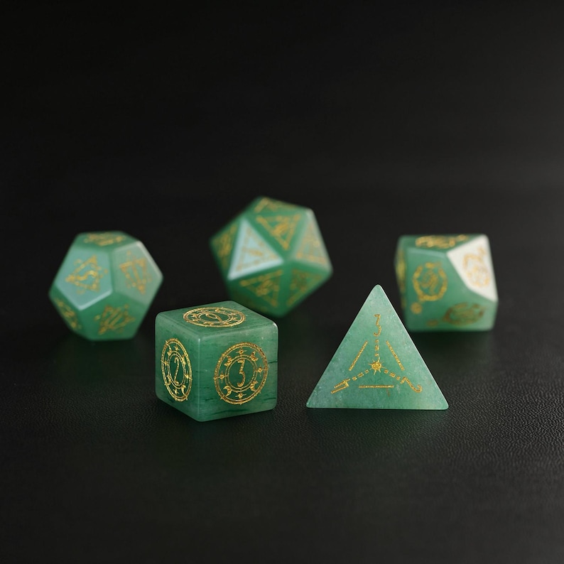 Green Jade DND Dice Set, Aventurine Sharp Edge D&D Dice Set, Dungeons ...