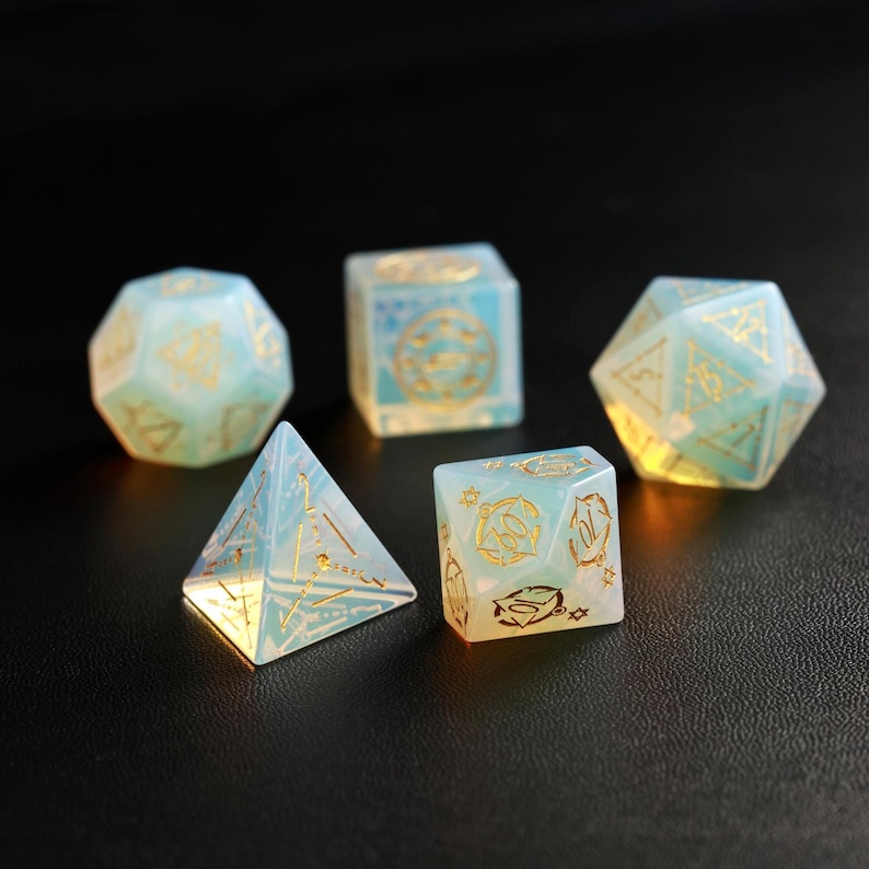 Carved Opal DND Dice Set - Hand Carved Gems for Dungeons & Dragons, RPG ...