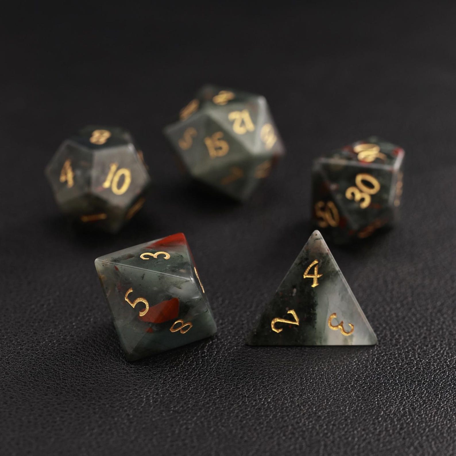 Natural Bloodstone DND Dice Set, Red Sharp Edge D&D Dice Set, Dungeons ...