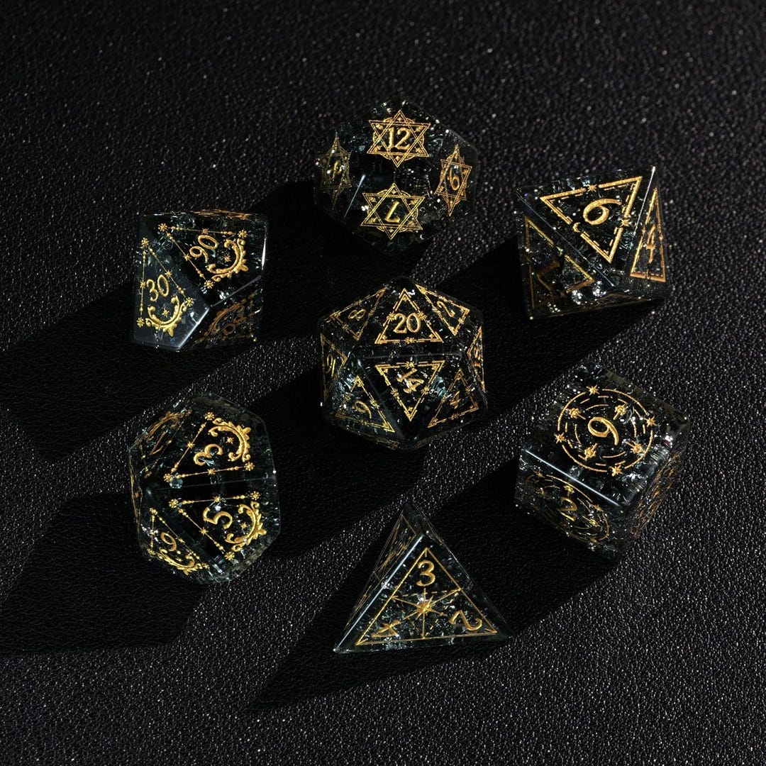 Black Sparkle DND Dice Set, Matt Black Glass Sharp Edge D&D Dice Set ...