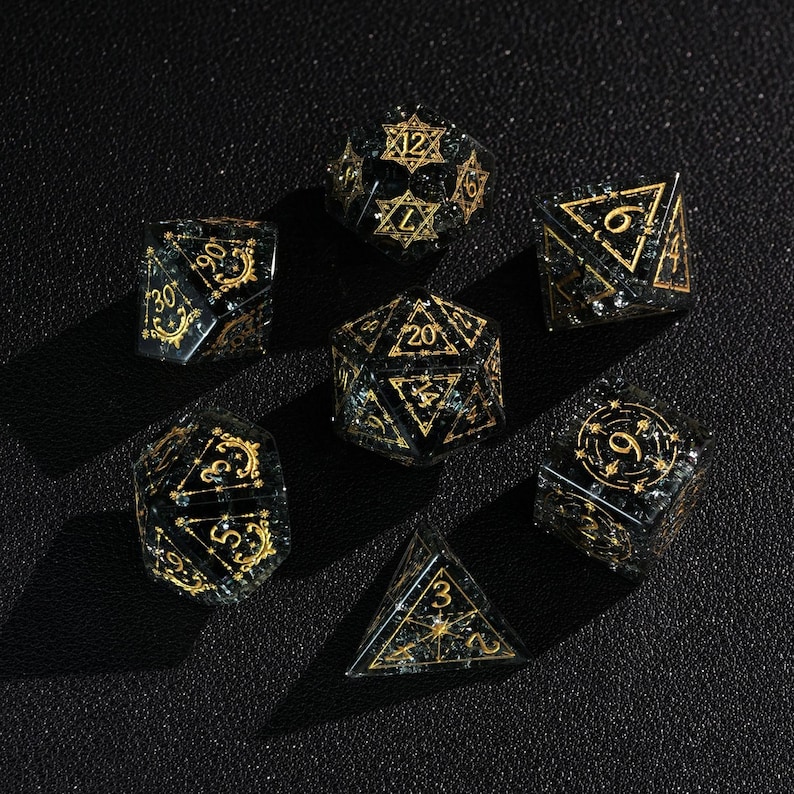 Black Sparkle DND Dice Set, Matt Black Glass Sharp Edge D&D Dice Set ...