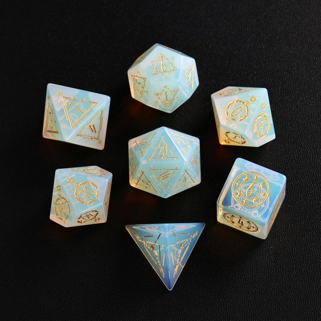 Carved Opal DND Dice Set - Hand Carved Gems for Dungeons & Dragons, RPG ...