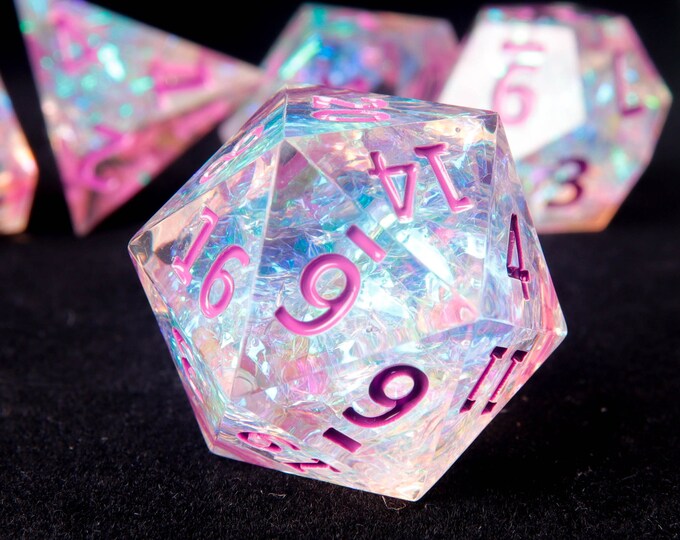 Full Set of 7-piece DND Dice Set for Role Playing Games, Pink DND Dice ...