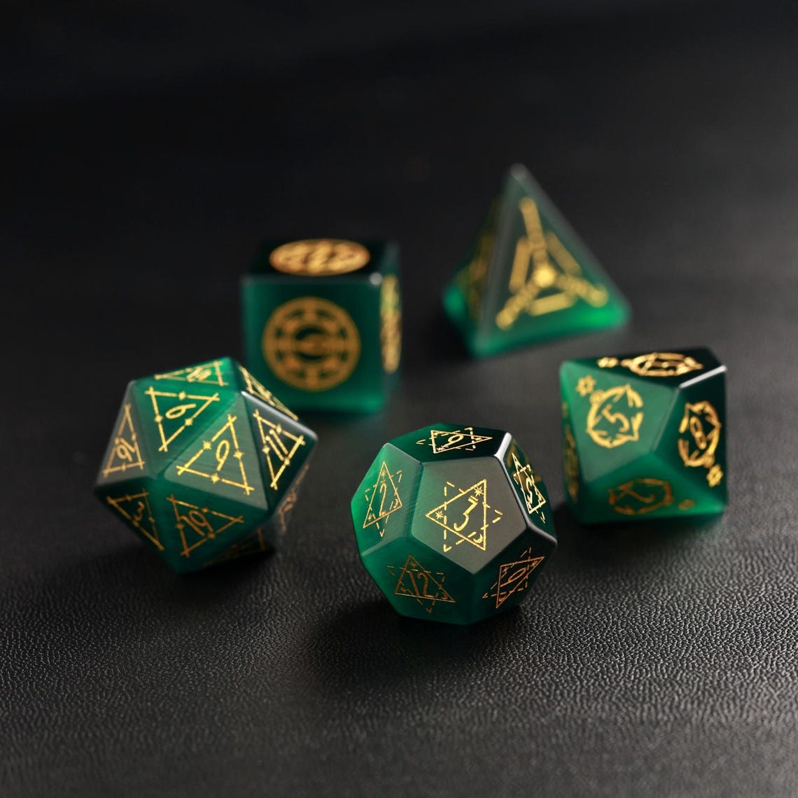 Dark Green DND Dice Set, Green Cat's Eye Sharp Edge D&D Dice Set ...