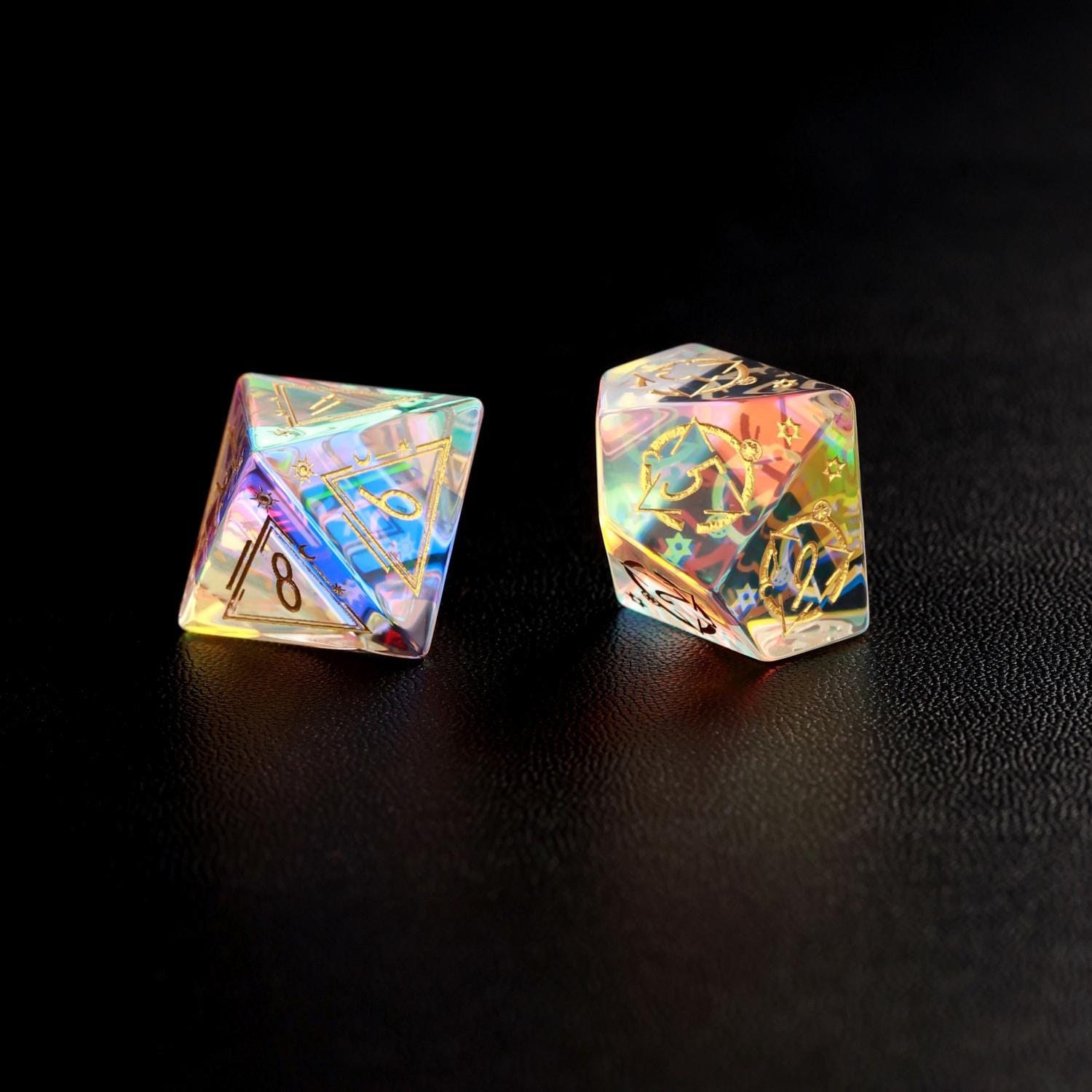 Stained DND Dice Set, Rainbow Glass Sharp Edge D&D Dice Set, Dungeons ...