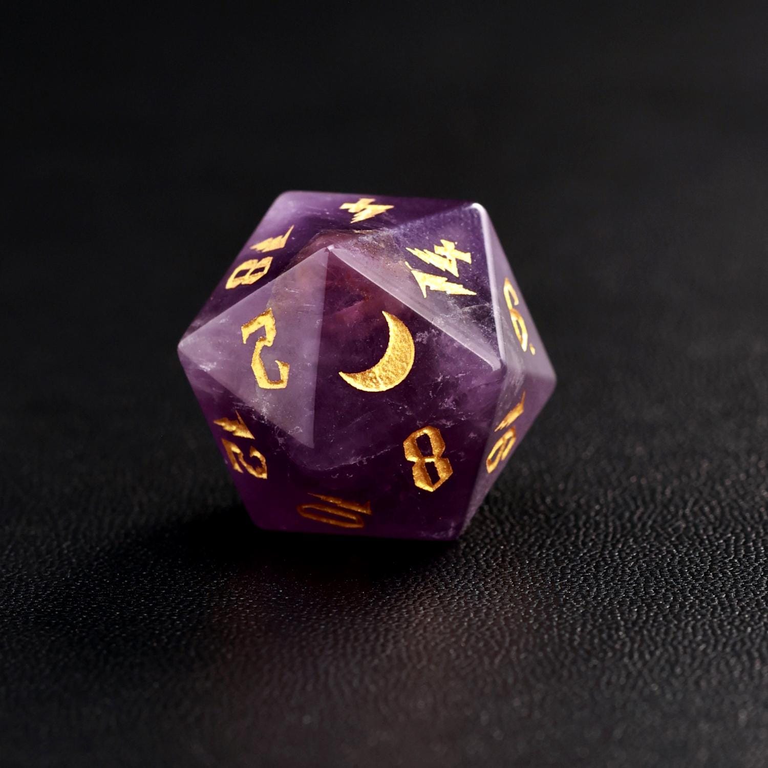 Purple Crystal DND Dice Set – Handmade Engraved/carving Amethyst for ...