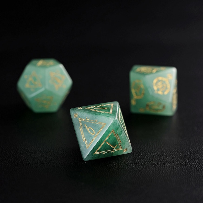 Green Jade DND Dice Set, Aventurine Sharp Edge D&D Dice Set, Dungeons ...
