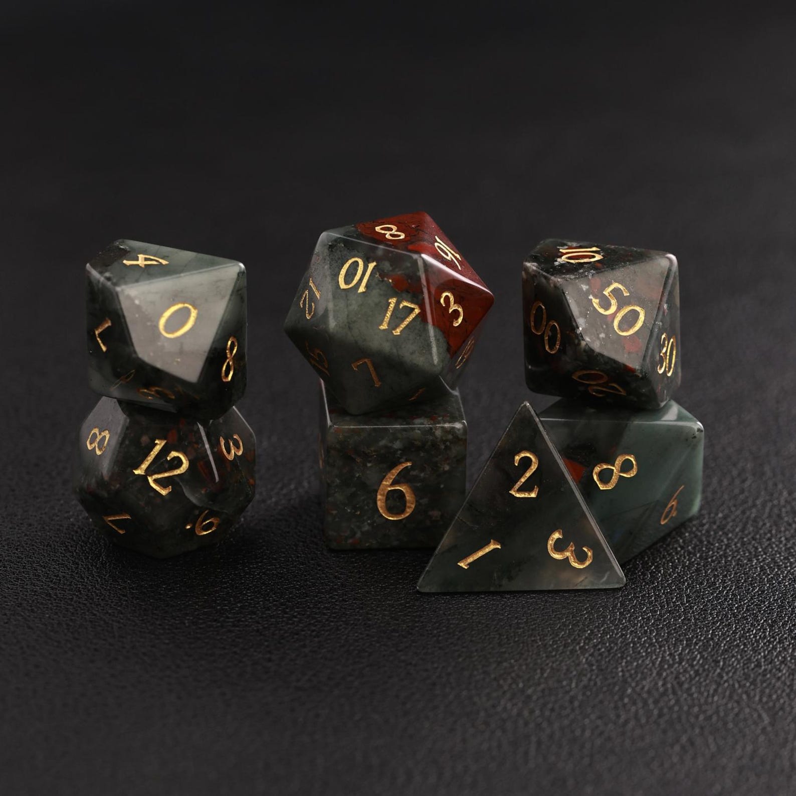 Natural Bloodstone DND Dice Set, Red Sharp Edge D&D Dice Set, Dungeons ...