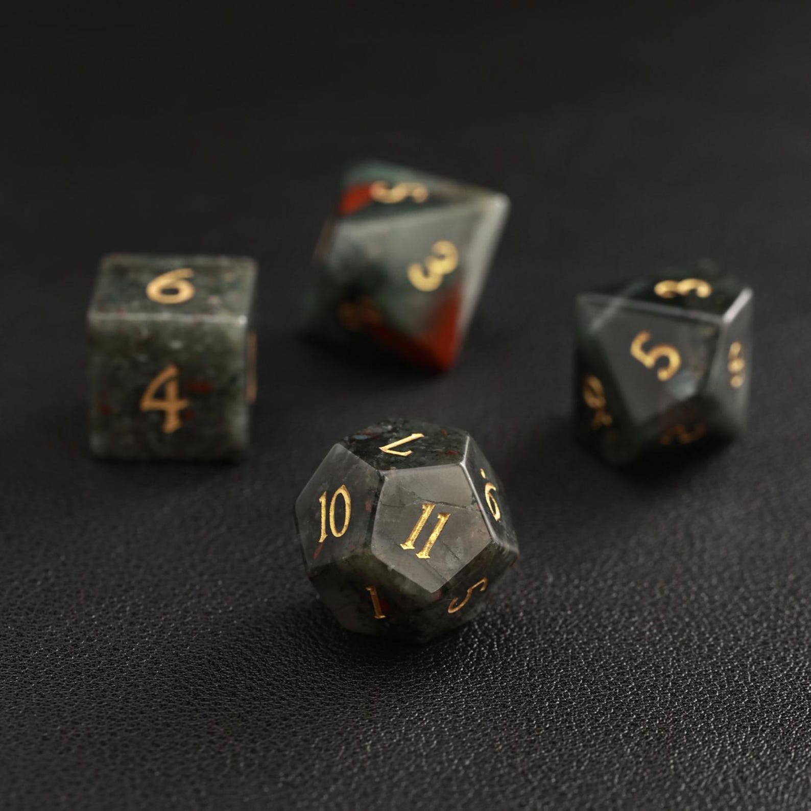 Natural Bloodstone DND Dice Set, Red Sharp Edge D&D Dice Set, Dungeons ...